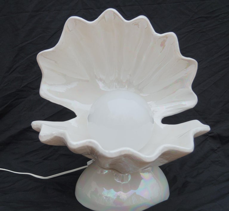 Vintage Porcelain Opalascent Clam Shell with Pearl Shaped Globe Lamp at ...