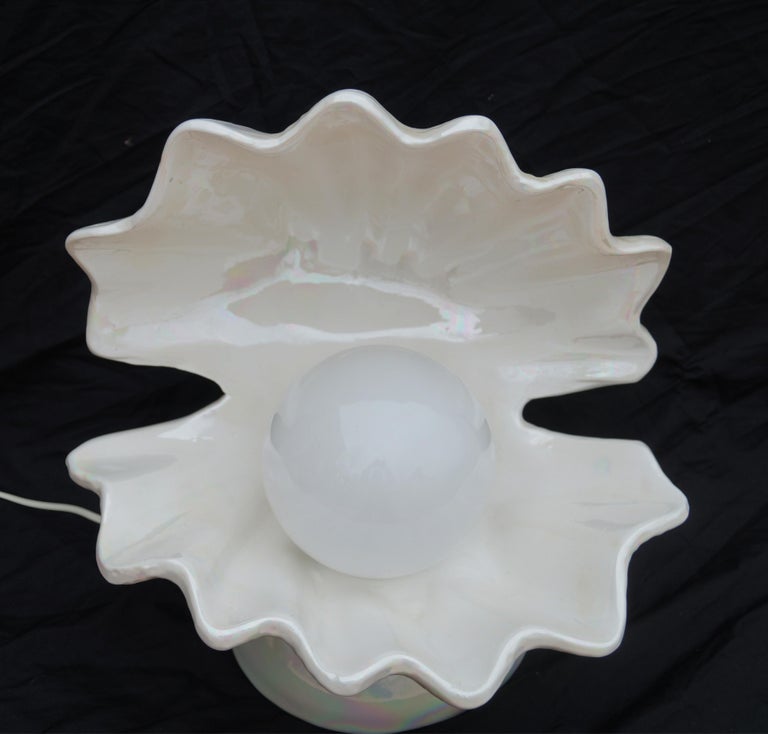 Vintage Porcelain Opalascent Clam Shell with Pearl Shaped Globe Lamp at ...
