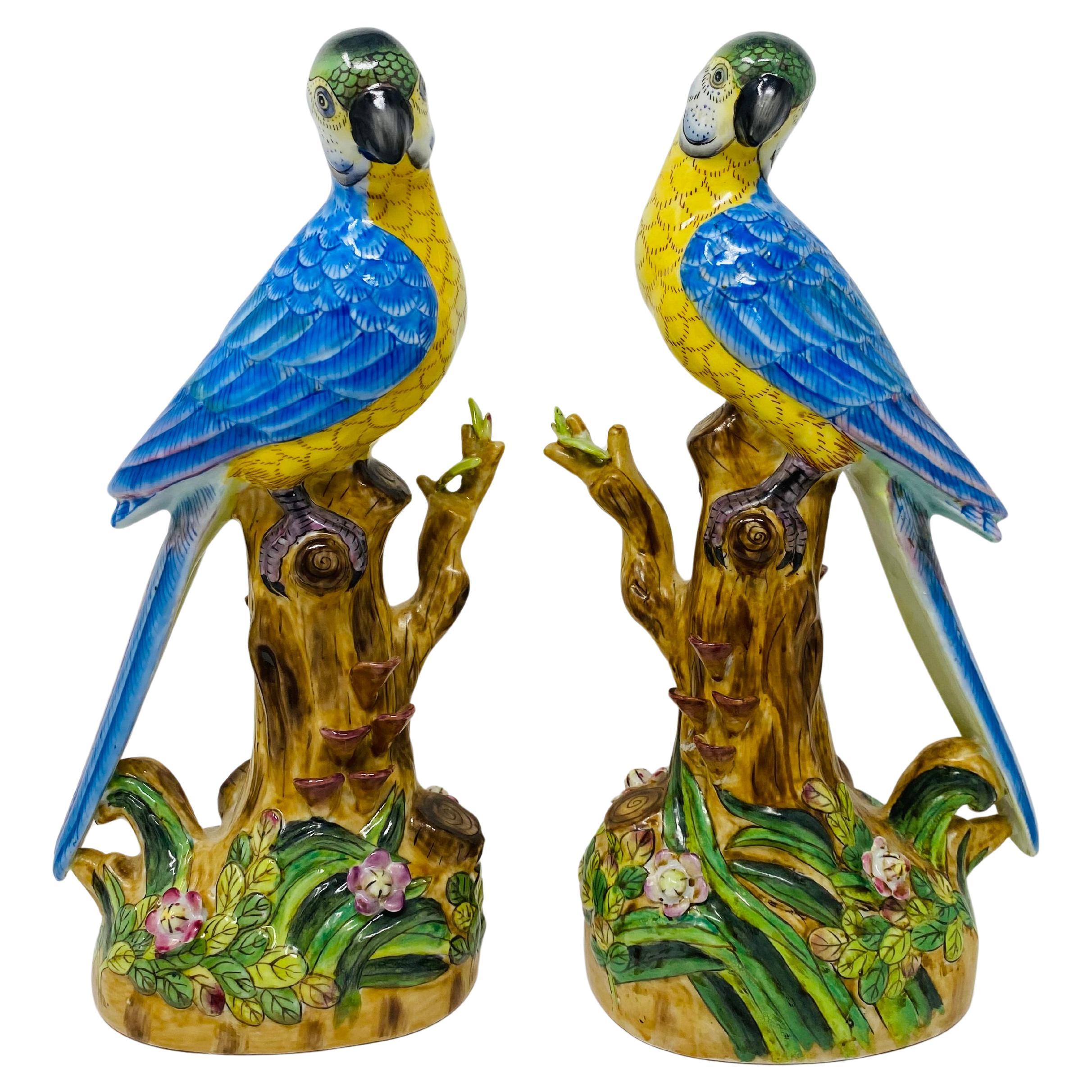 Vintage Porcelain Pair of Parrot Figures in the style of Chelsea House ...