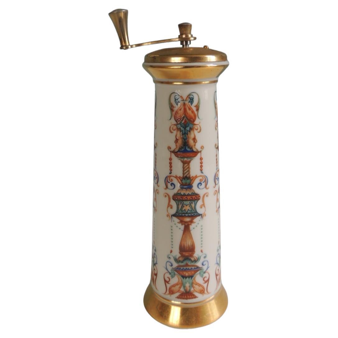 Vintage Porcelain Peppermill Hand Painted with Brass Fittings For Sale ...