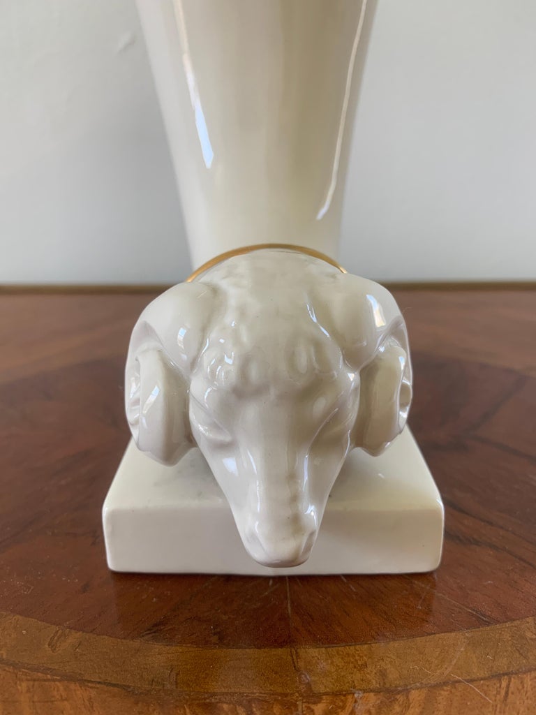 Vintage Porcelain Ram's Head Cornucopia Vase For Sale at 1stDibs