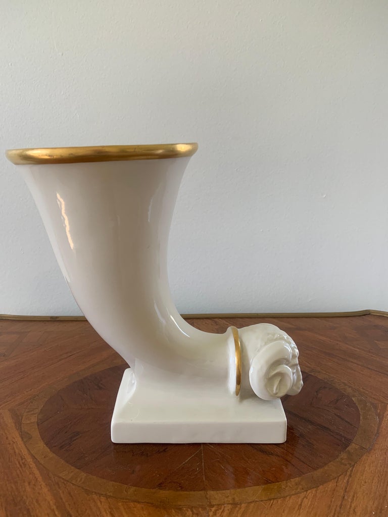 Vintage Porcelain Ram's Head Cornucopia Vase For Sale at 1stDibs