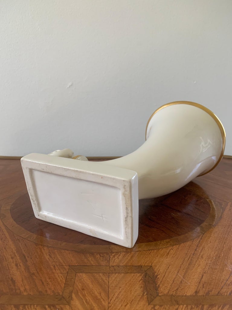 Vintage Porcelain Ram's Head Cornucopia Vase For Sale at 1stDibs