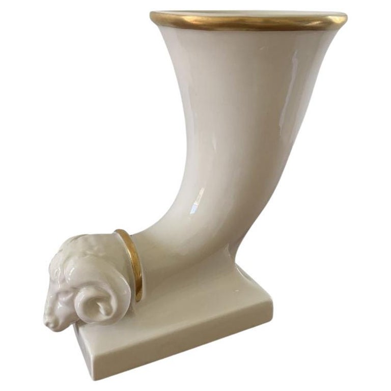 Vintage Porcelain Ram's Head Cornucopia Vase For Sale at 1stDibs