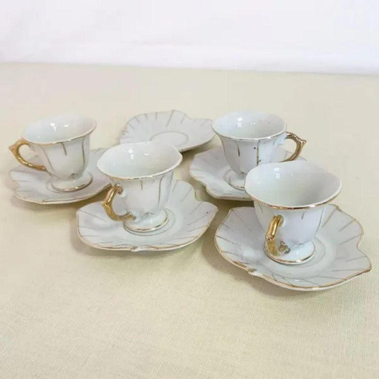 Vintage Porcelain Tea Set, White with Gold Trim For Sale at 1stDibs