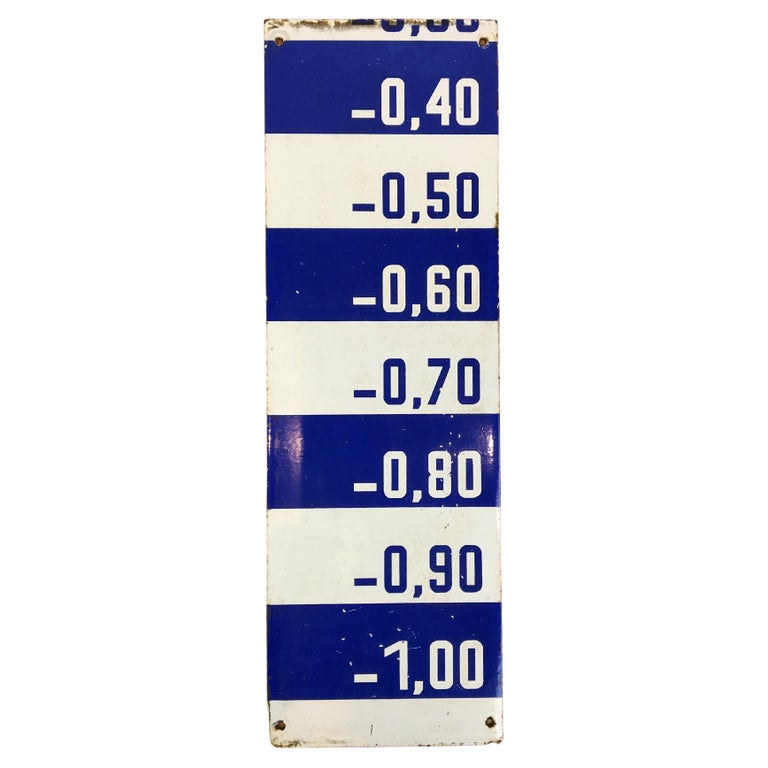 Vintage Porcelain Water Level Sign Blue and White For Sale at 1stDibs