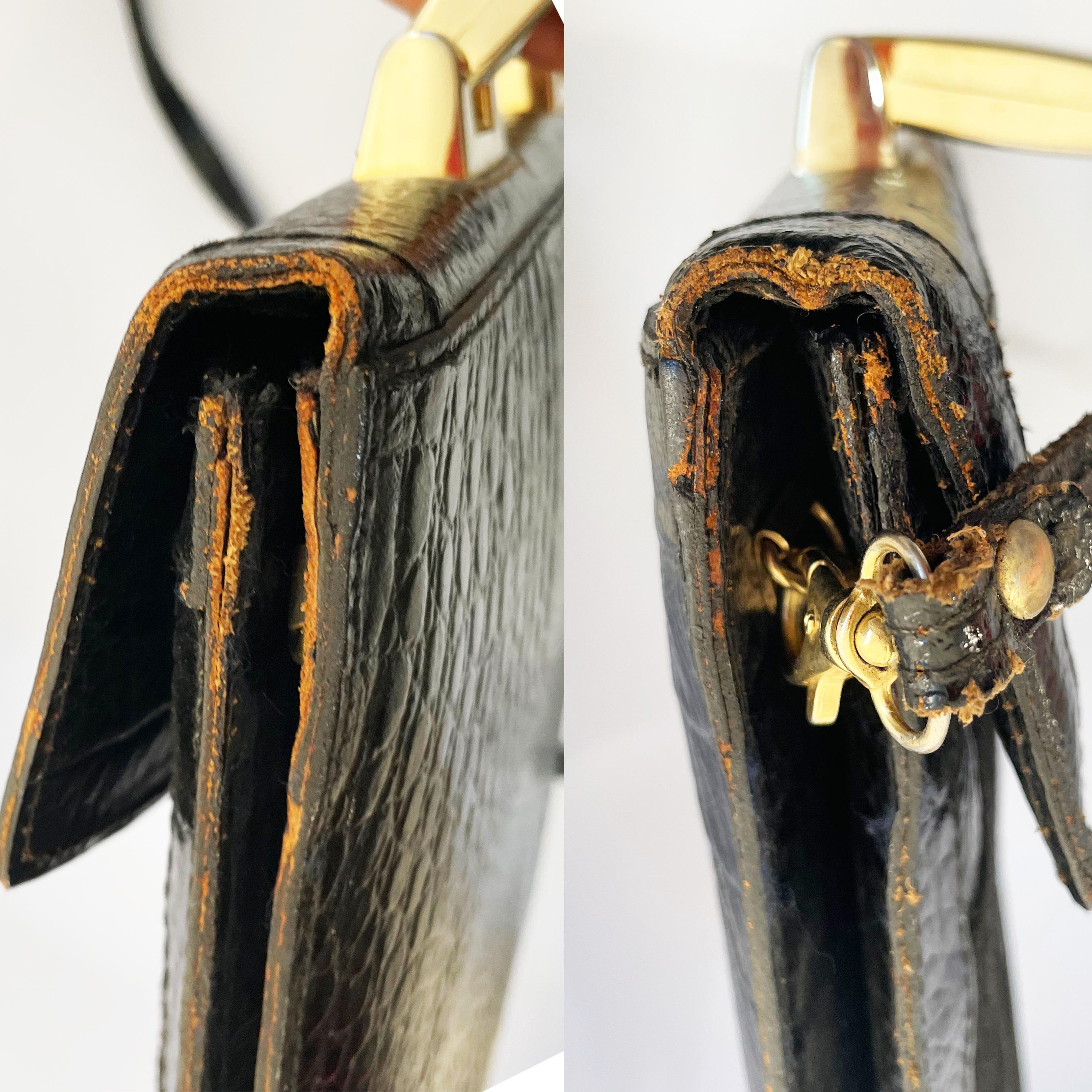 Vintage Portfolio Bag Croc Embossed Patent and Suede Leather For Sale ...