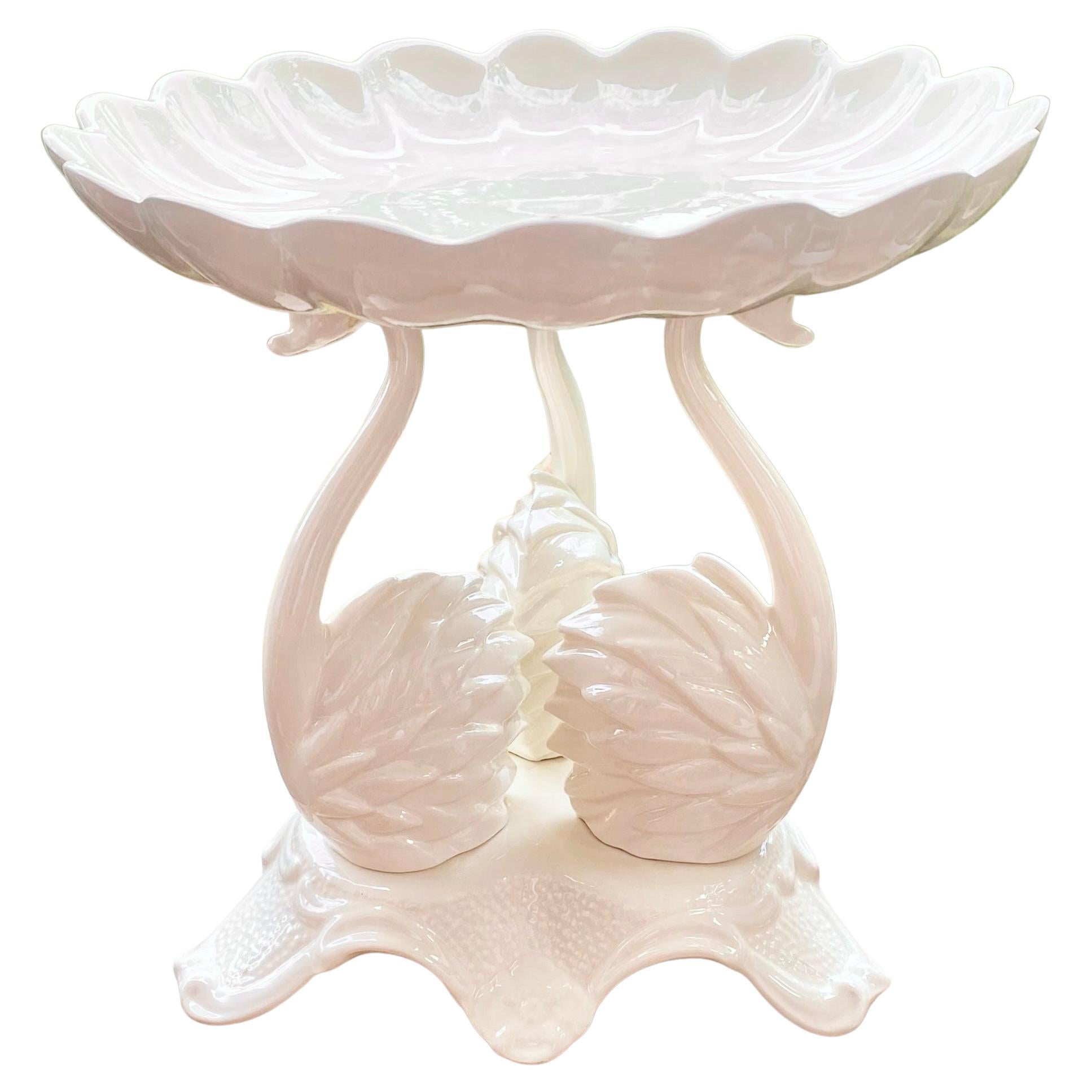 Vintage Portuguese Ceramic Swan Centerpiece For Sale at 1stDibs