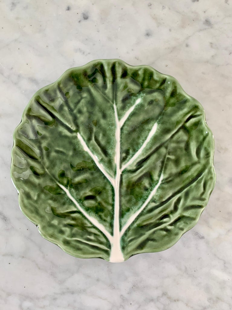 Vintage Portuguese Majolica Cabbage Plates, Set of 3 For Sale at 1stDibs