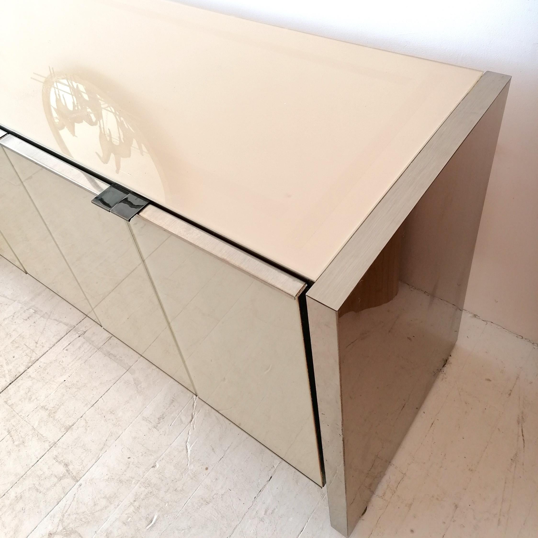 Vintage Post Modern Cream Glass and Steel Sideboard By Ello Furniture ...