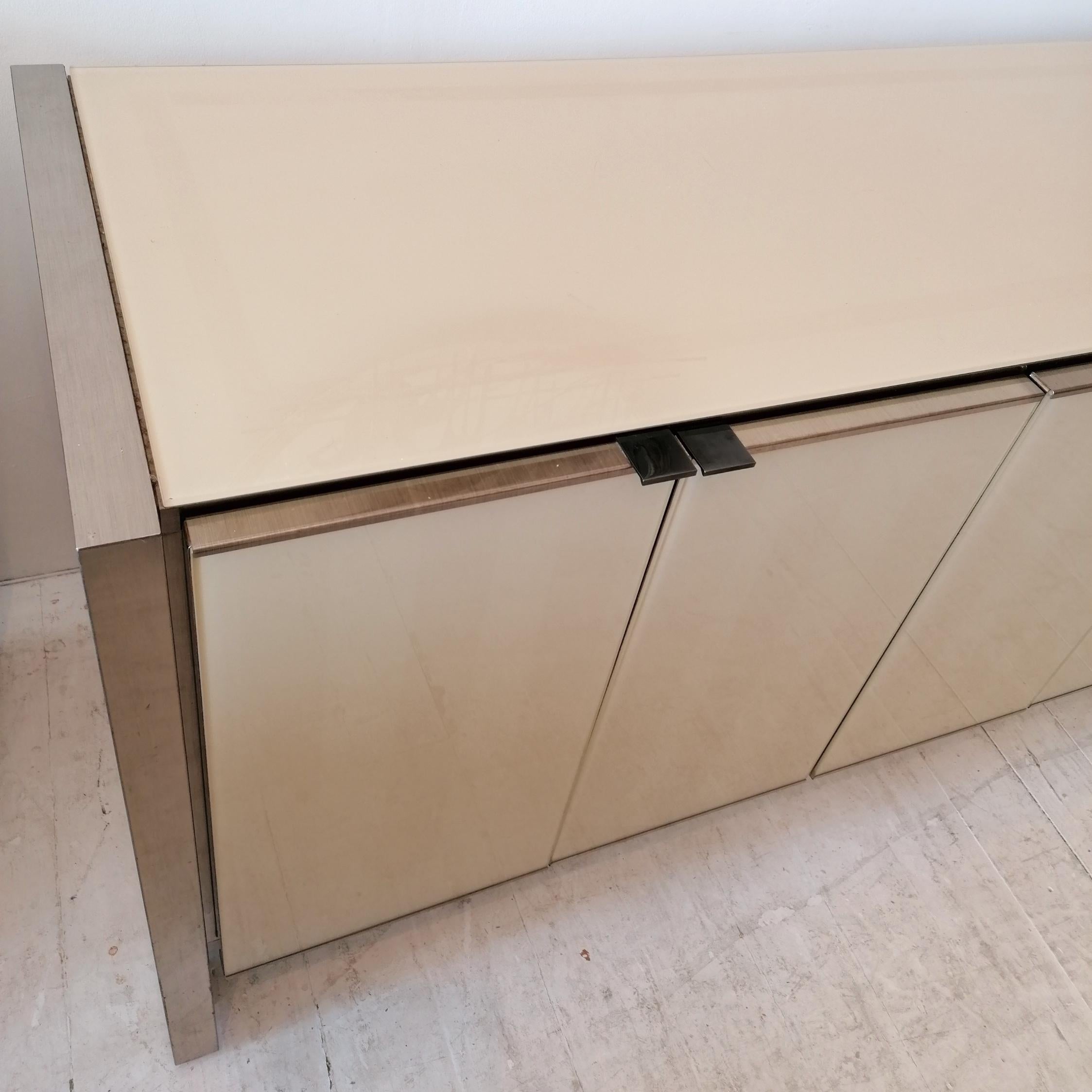 Vintage Post Modern Cream Glass and Steel Sideboard By Ello Furniture ...