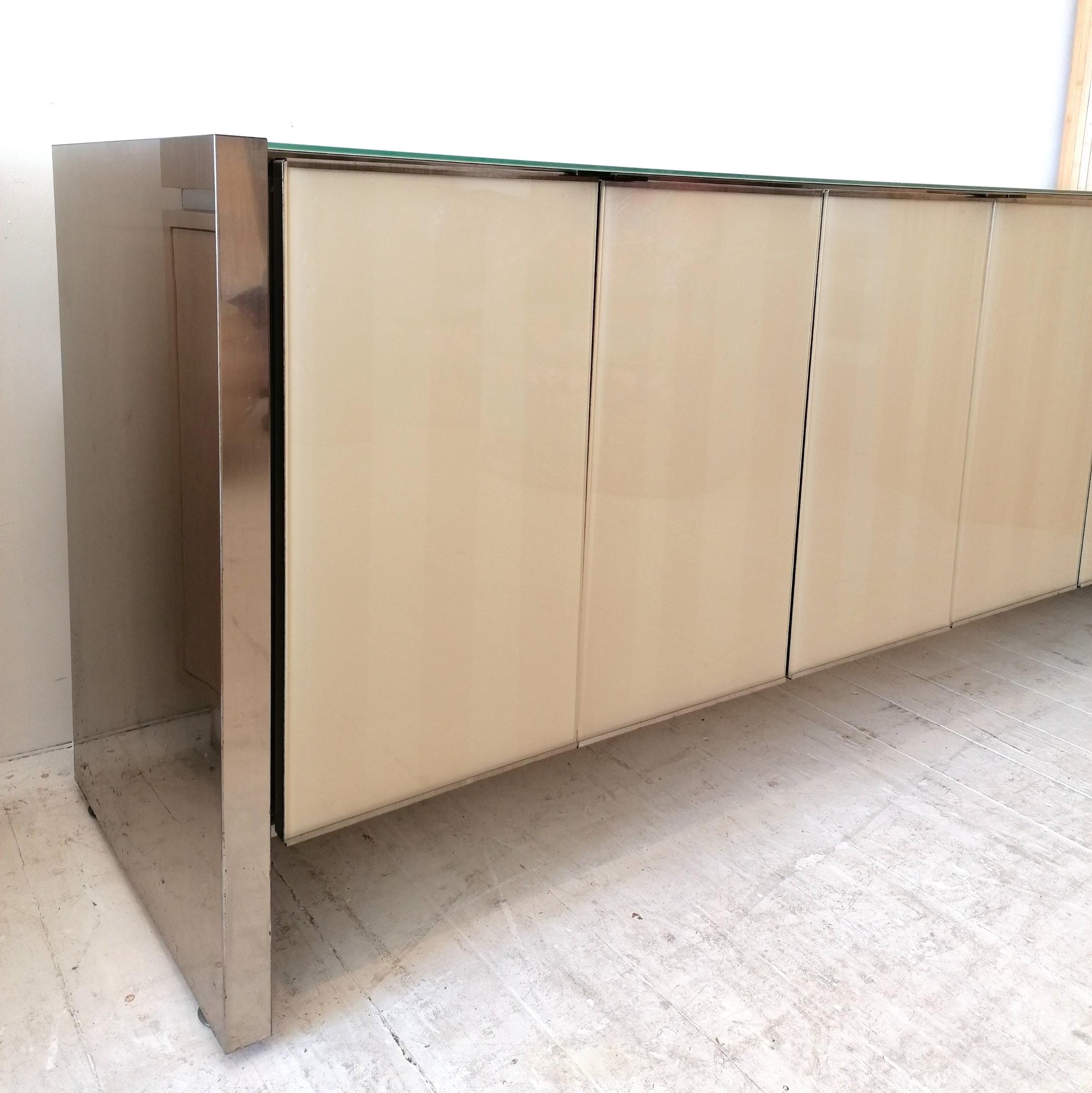 Vintage Post Modern Cream Glass and Steel Sideboard By Ello Furniture ...