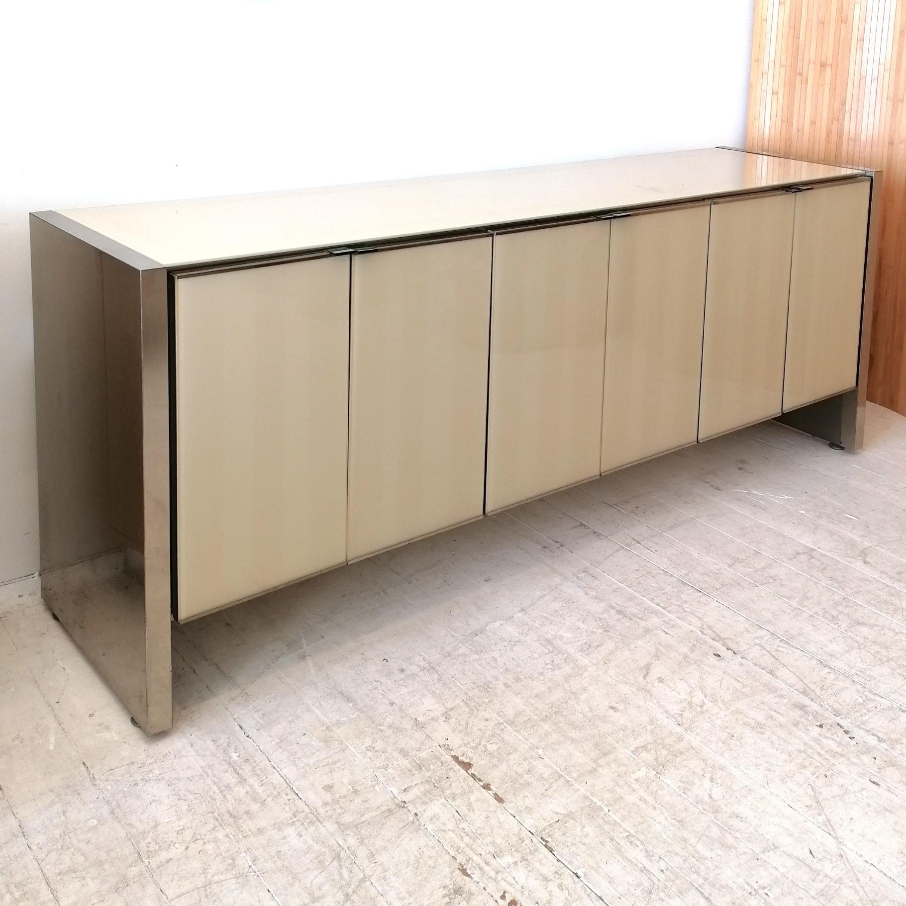 Vintage Post Modern Cream Glass and Steel Sideboard By Ello Furniture ...