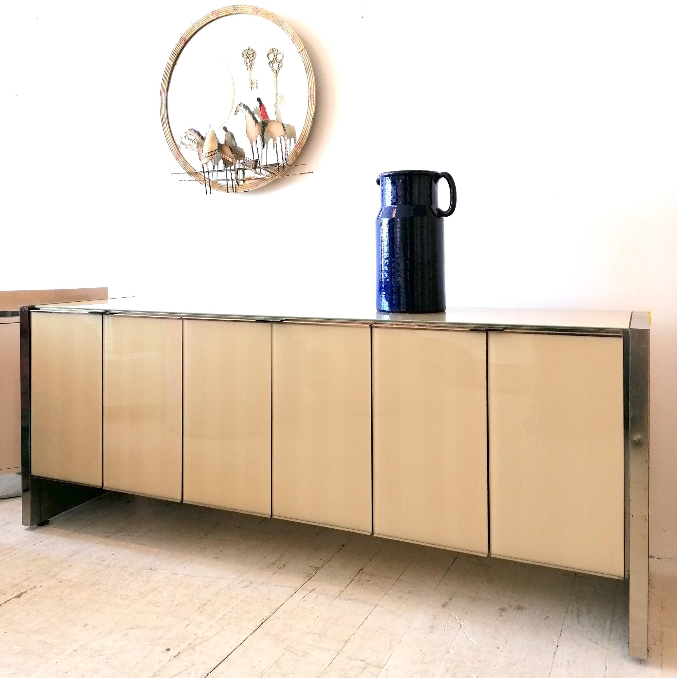 Vintage Post Modern Cream Glass and Steel Sideboard By Ello Furniture ...