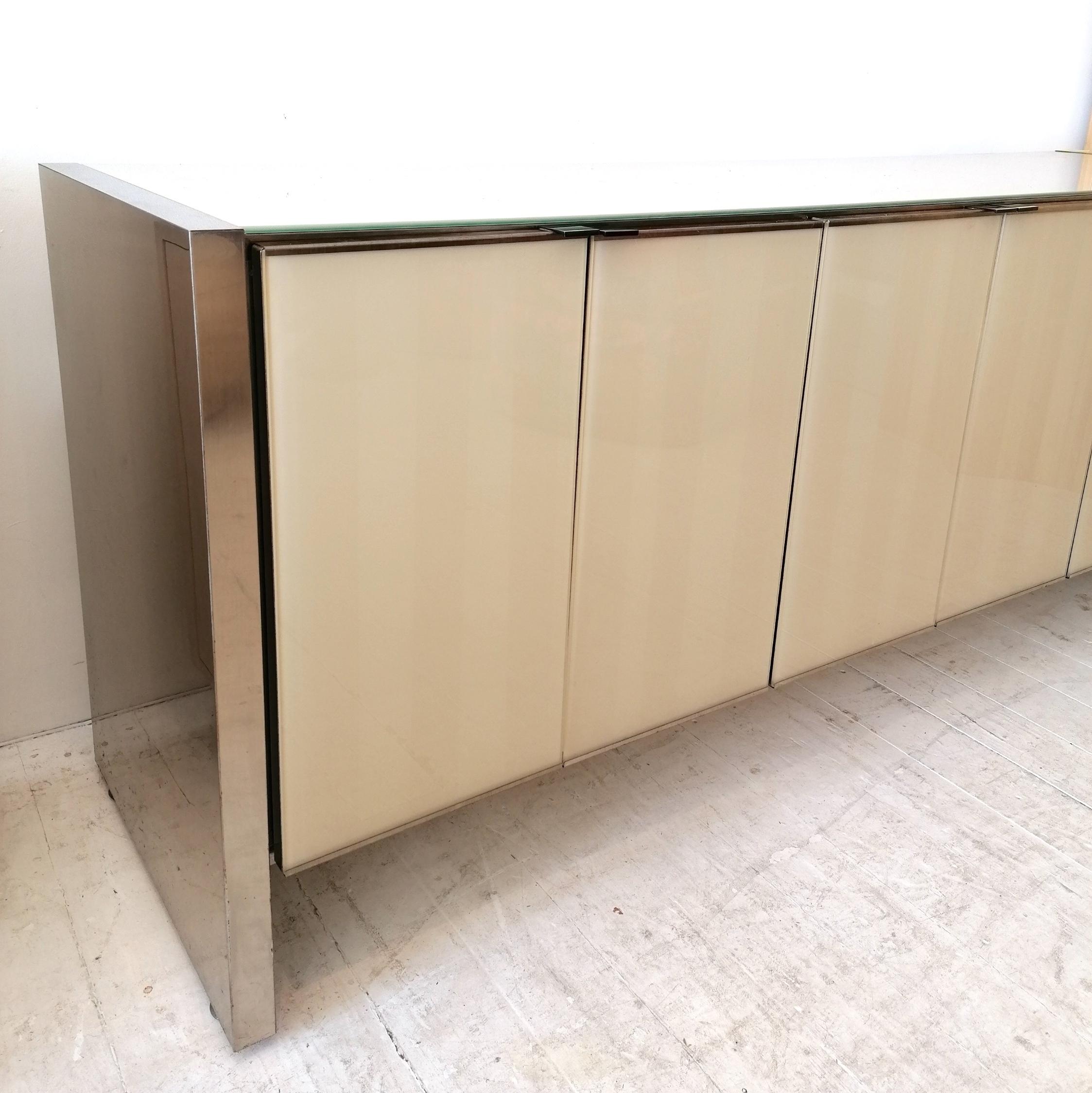 Vintage Post Modern Cream Glass and Steel Sideboard By Ello Furniture ...