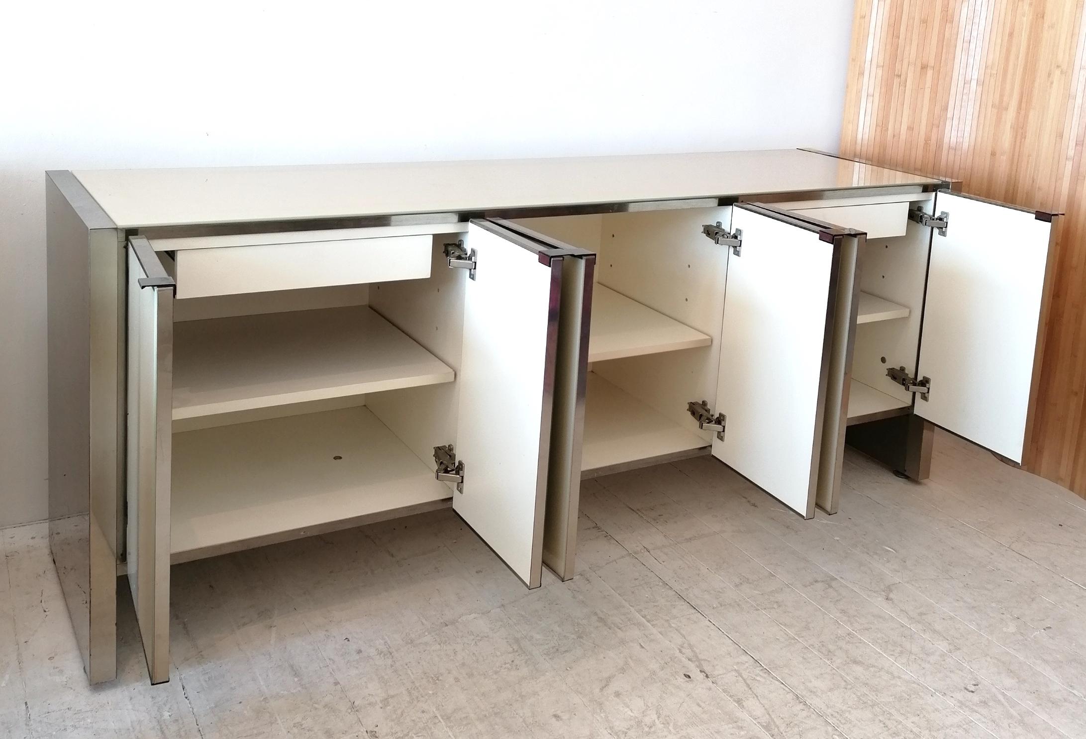Vintage Post Modern Cream Glass and Steel Sideboard By Ello Furniture ...