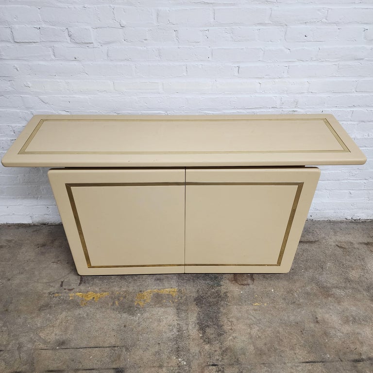 Vintage Post Modern Cream Lacquer and Brass Credenza by Rougier For ...