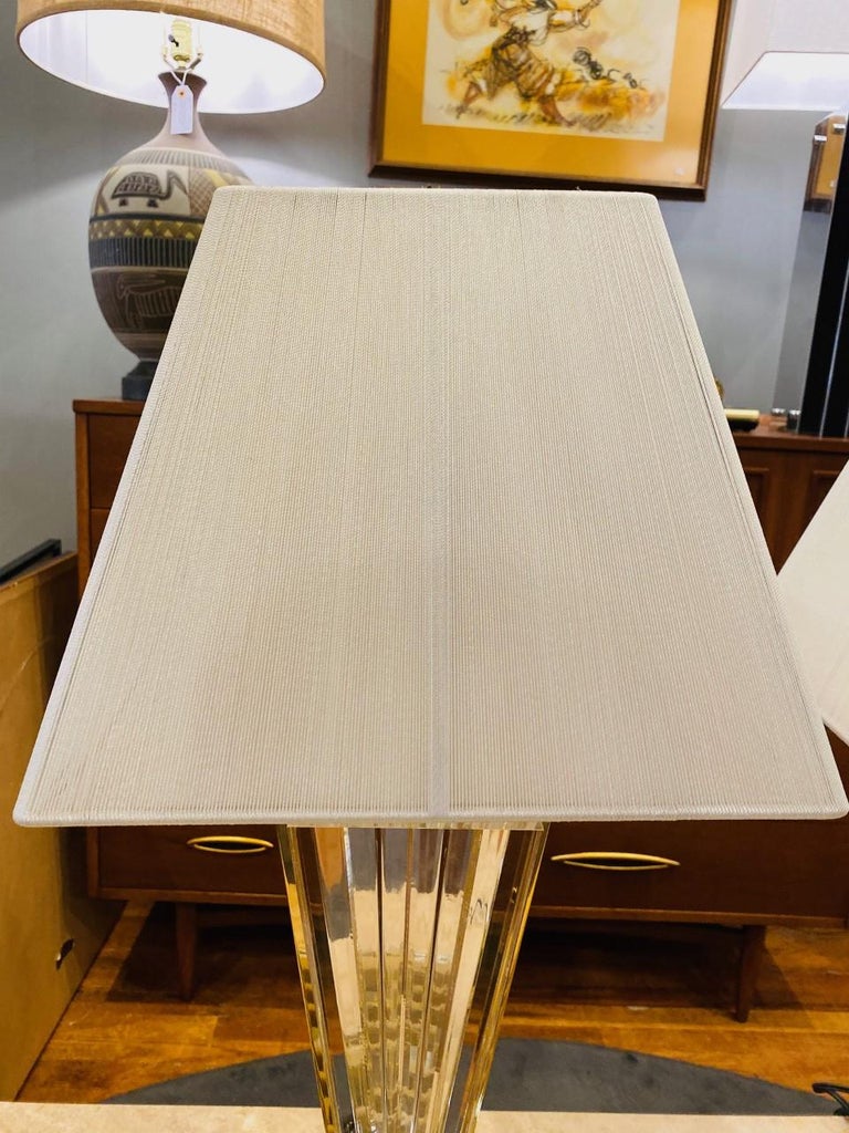 Vintage Post Modern Lucite and Gold Metal Triangular Table Lamps at 1stDibs