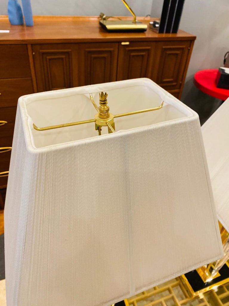 Vintage Post Modern Lucite and Gold Metal Triangular Table Lamps at 1stDibs