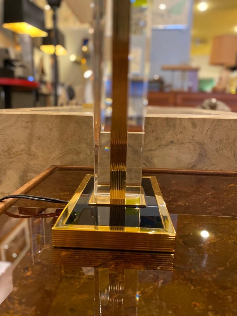 Vintage Post Modern Lucite and Gold Metal Triangular Table Lamps at 1stDibs