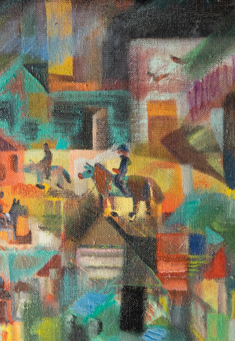 Vintage Post Modern Oil Painting on Canvas Cubist Style, Dated 1978 For ...