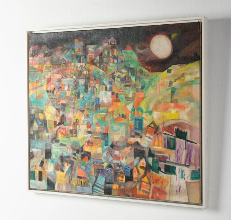 Vintage Post Modern Oil Painting on Canvas Cubist Style, Dated 1978 For ...