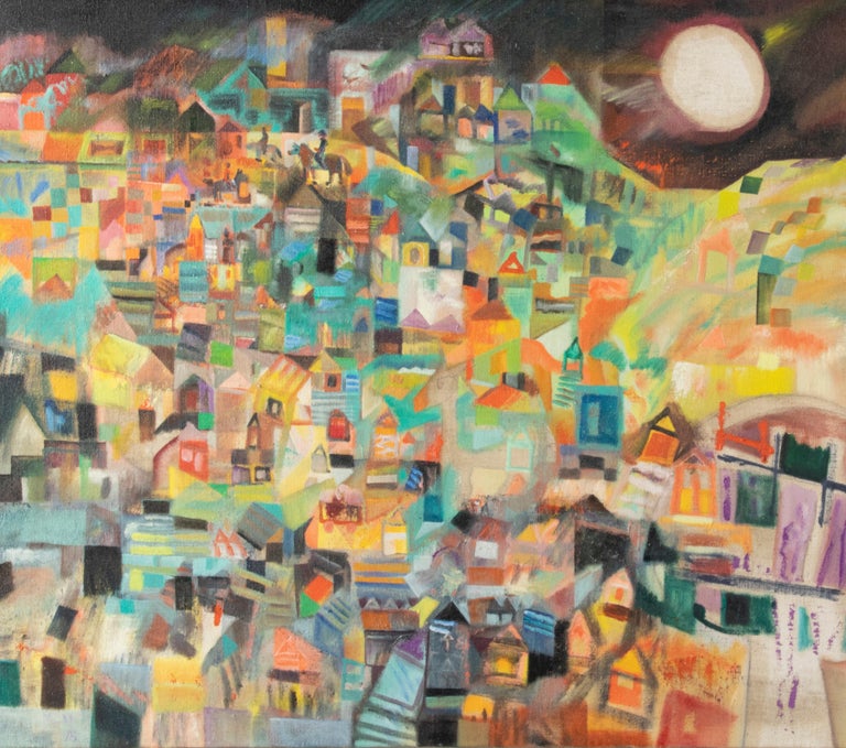 Vintage Post Modern Oil Painting on Canvas Cubist Style, Dated 1978 For ...