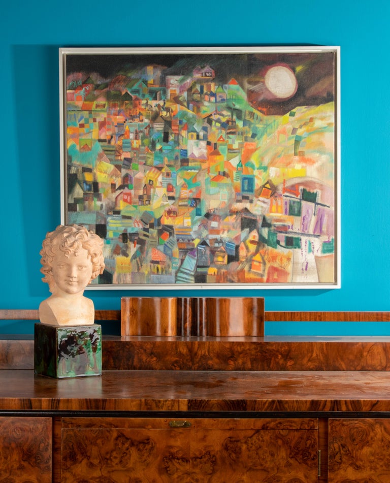 Vintage Post Modern Oil Painting on Canvas Cubist Style, Dated 1978 For ...