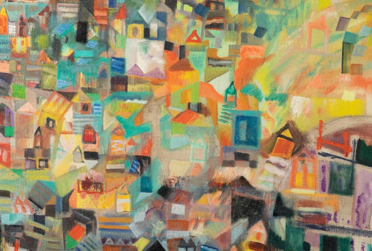 Vintage Post Modern Oil Painting on Canvas Cubist Style, Dated 1978 For ...