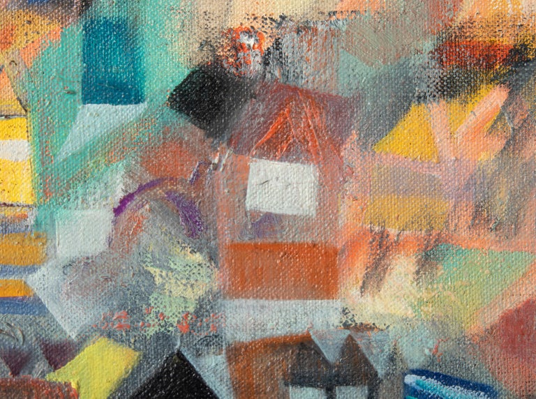 Vintage Post Modern Oil Painting on Canvas Cubist Style, Dated 1978 For ...