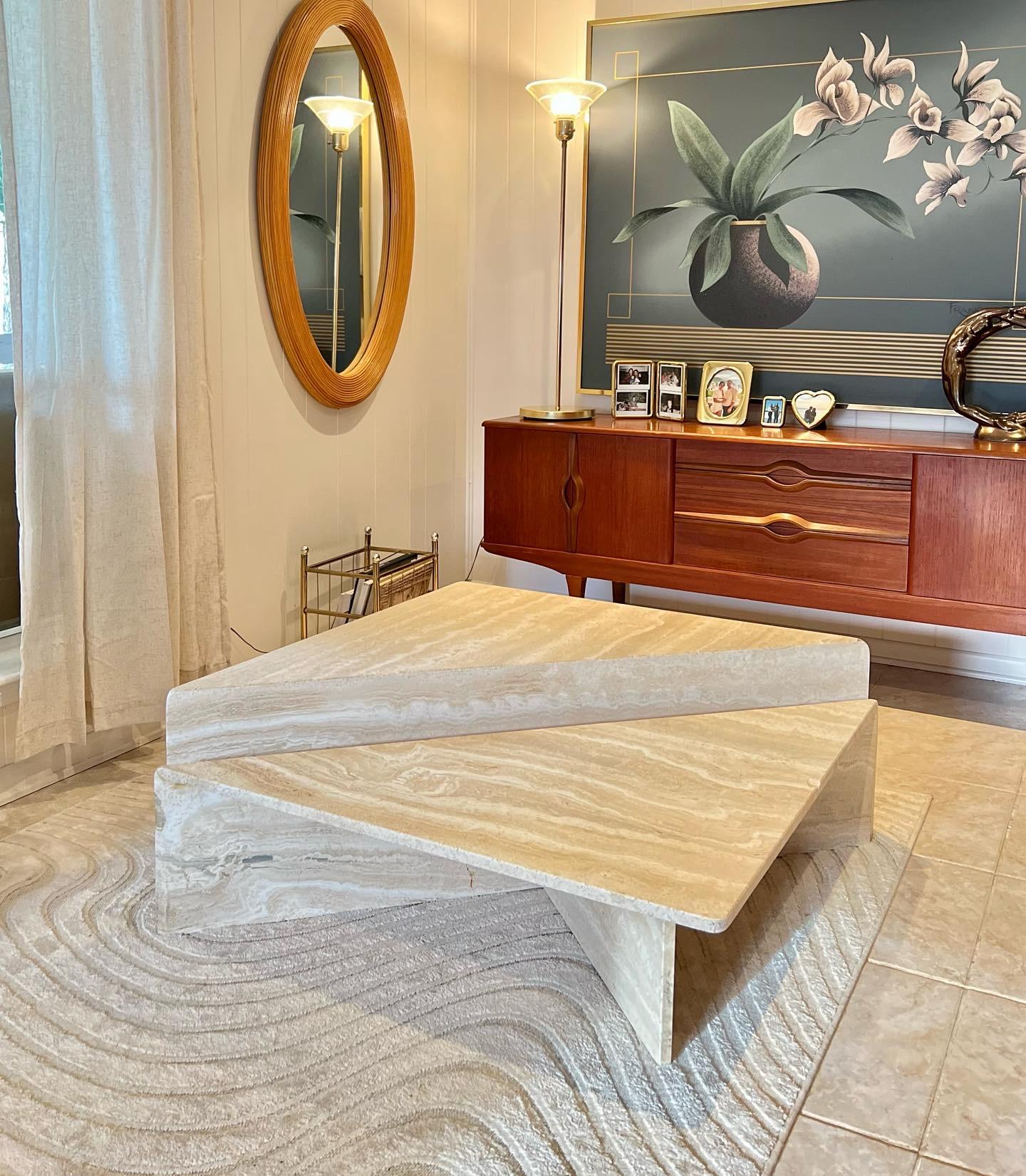 Vintage post modern origami Italian 2 piece split level coffee table at 1stDibs