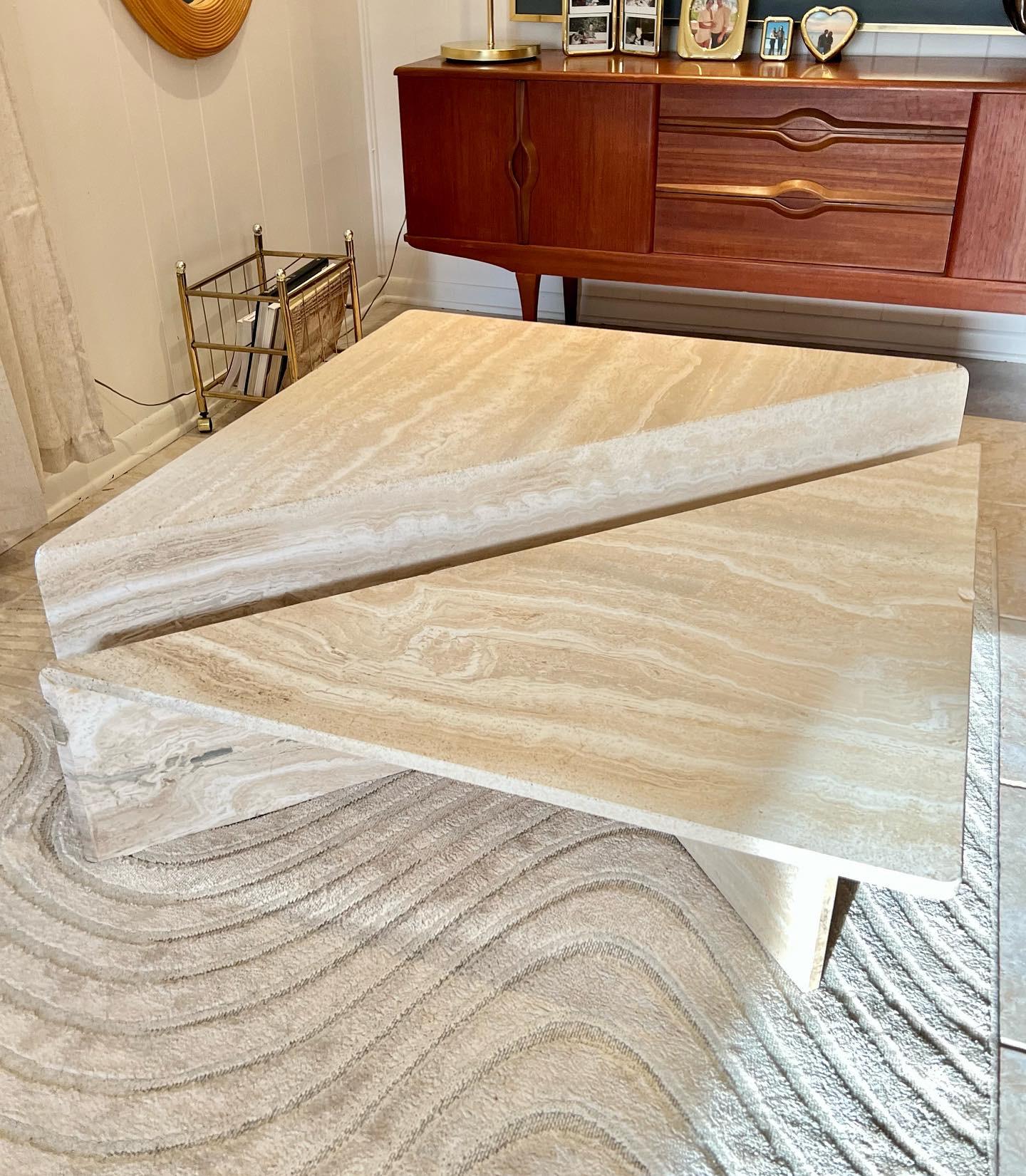 Vintage post modern origami Italian 2 piece split level coffee table at 1stDibs