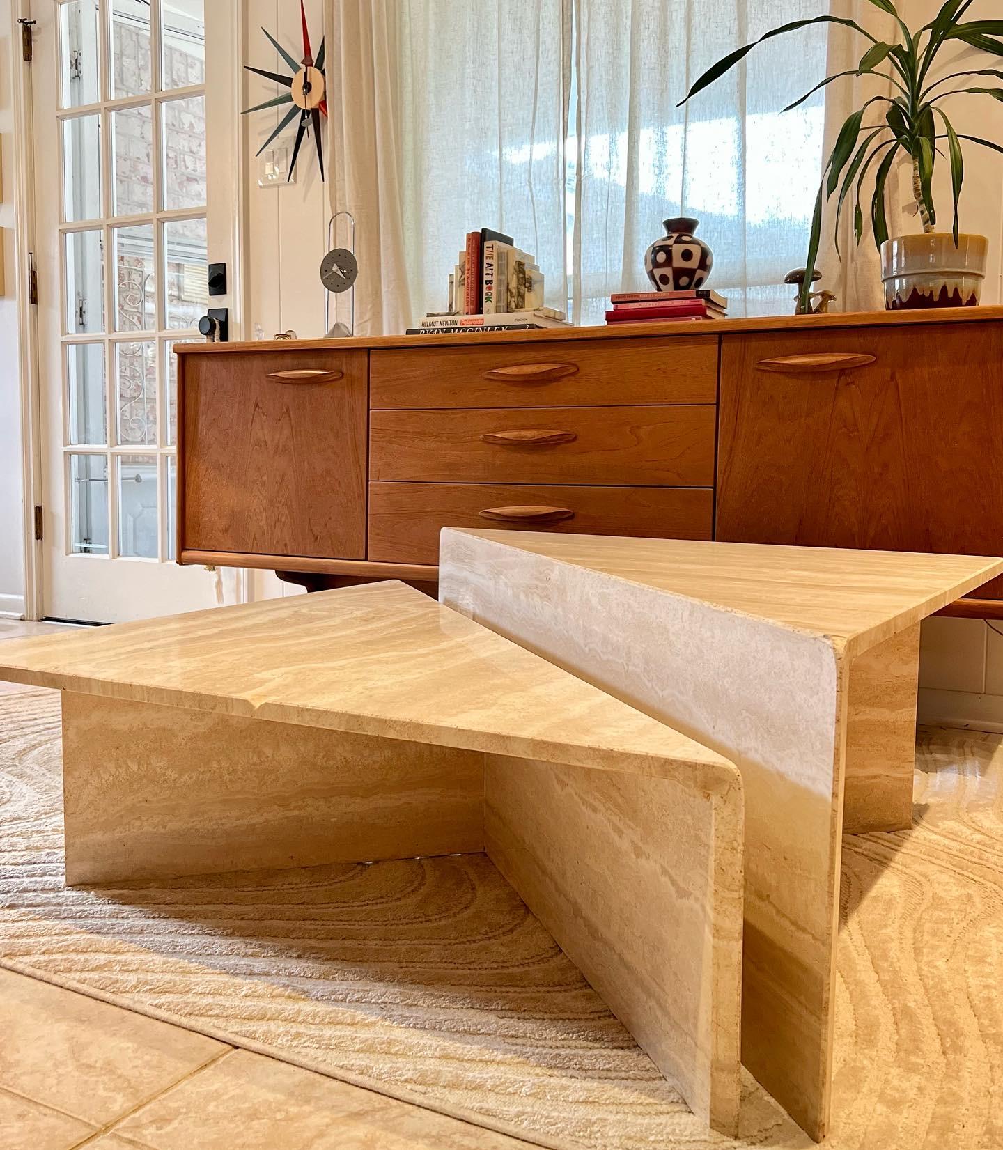 Vintage post modern origami Italian 2 piece split level coffee table at 1stDibs