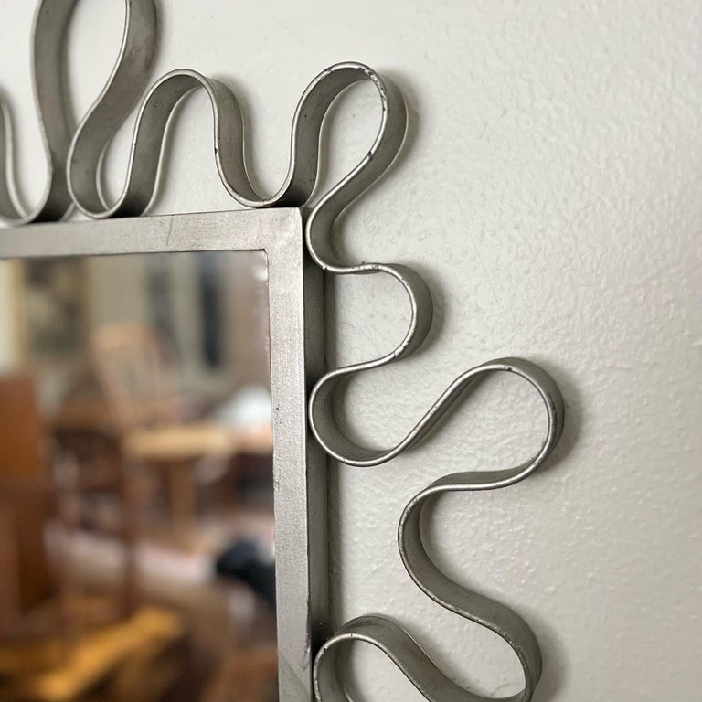 Vintage Post Modern Squiggly Wrought Iron Silver Wall Mirror For Sale ...
