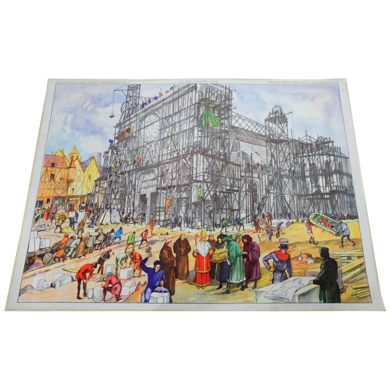 Vintage Poster Historical Construction Gothic Dome Medieval City ...