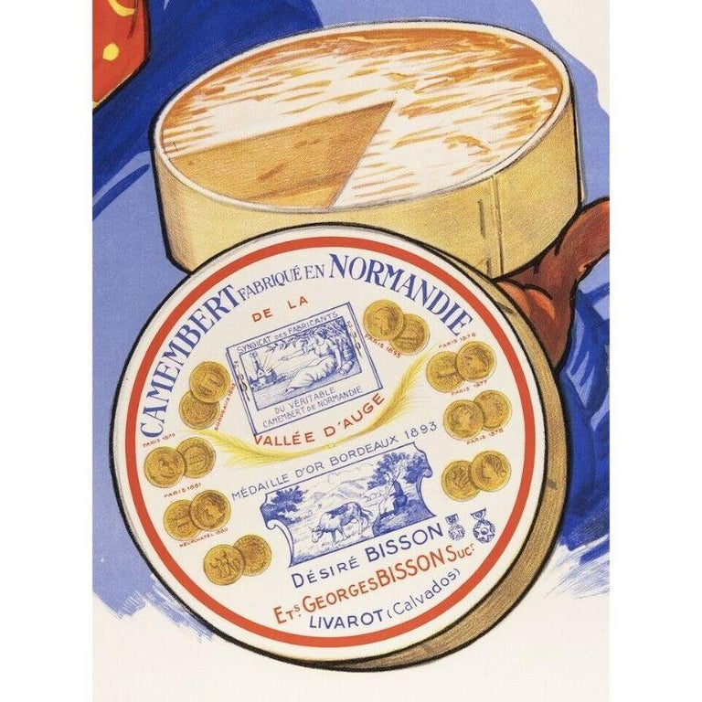 Lemonnier, Vintage Cheese Poster, Camembert Normandy, Wine, 1937 For ...