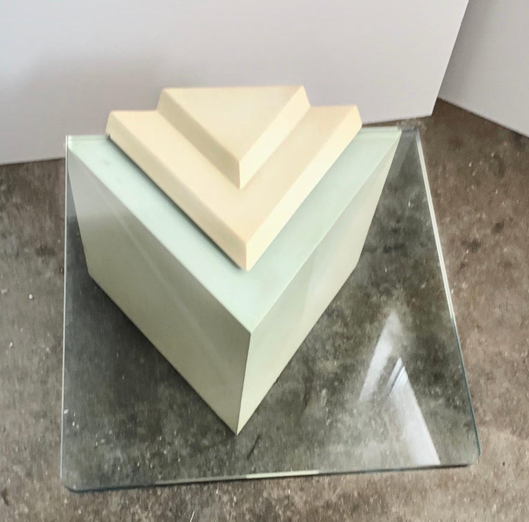 Vintage Postmodern Geometric Layered Triangular Side Table, Glass Top ...