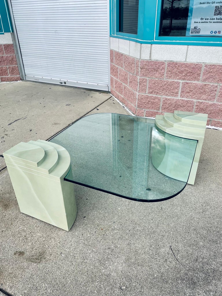 Vintage Postmodern Glass Tiered Base Ombre Green Coffee Table For Sale ...