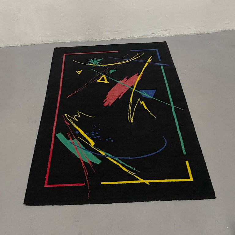 Vintage Postmodern Italian Wool Carpet, Abstract Neon Colors, 1980s For ...
