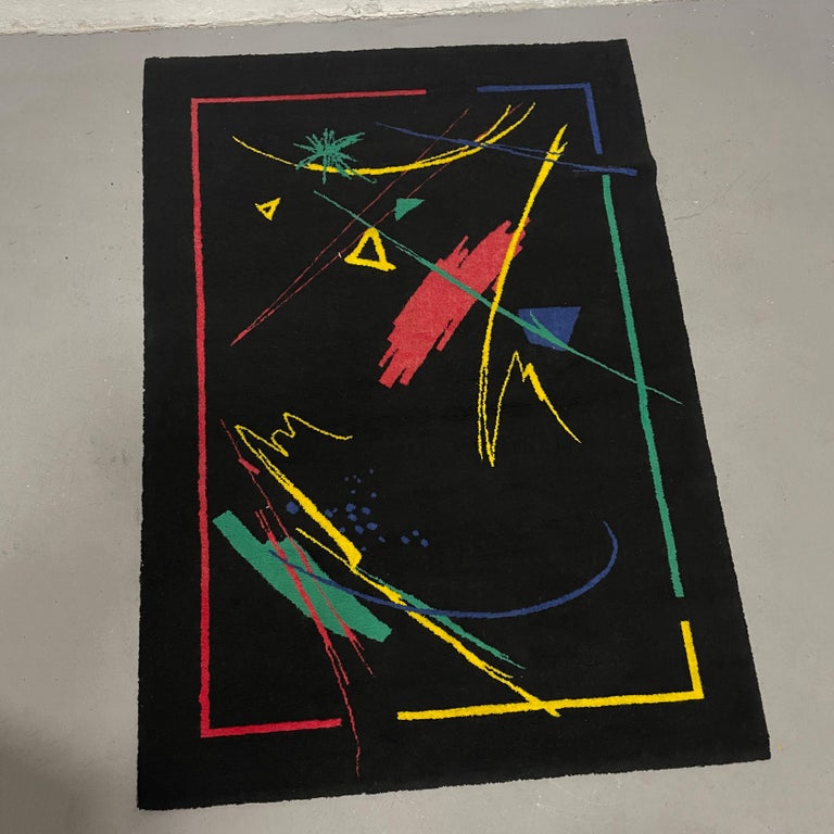 Vintage Postmodern Italian Wool Carpet, Abstract Neon Colors, 1980s For ...