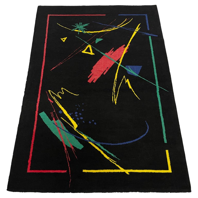 Vintage Postmodern Italian Wool Carpet, Abstract Neon Colors, 1980s For ...