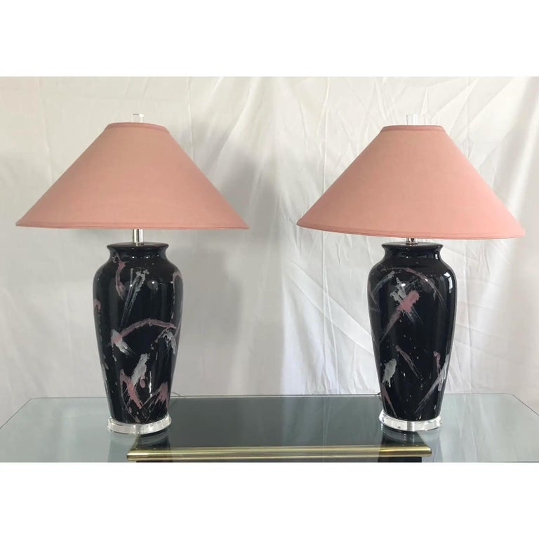 Vintage Postmodern Jackson Pollock Style Splatter Glaze Lamps - a Pair ...
