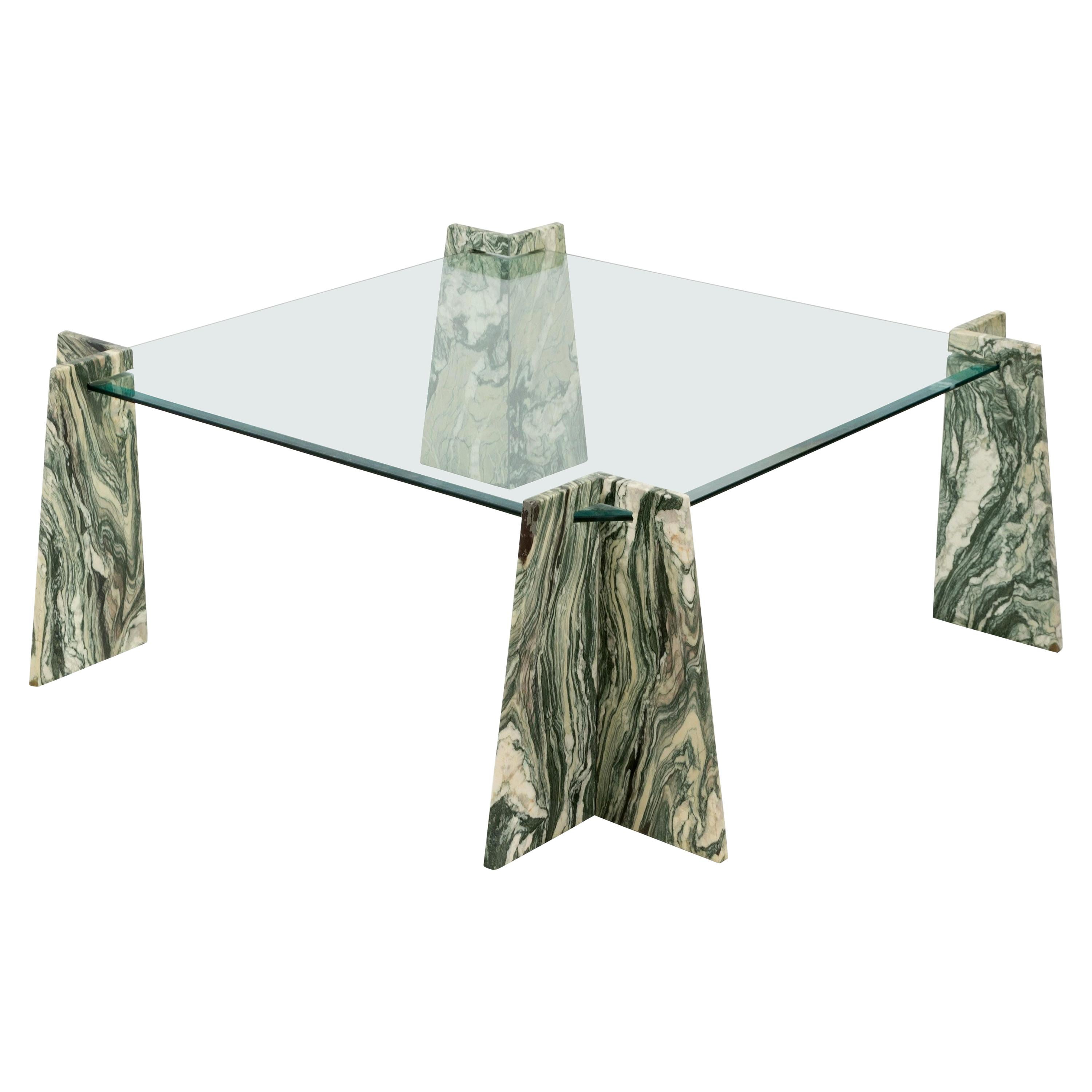 Vintage Postmodern Marble and Glass Coffee Table For Sale at 1stDibs