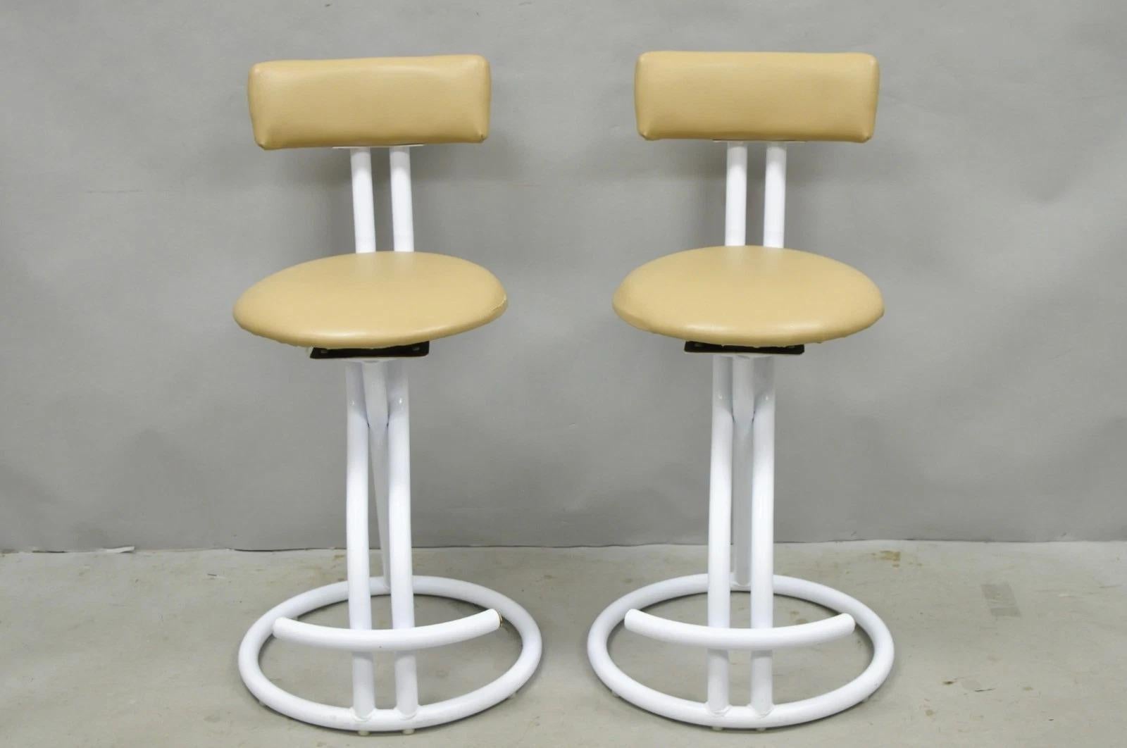 Vintage Postmodern Memphis Style White Tubular Metal Swivel Bar Stools ...