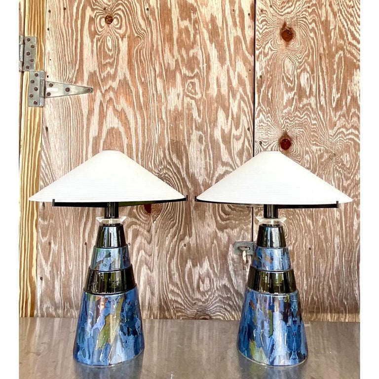 Vintage Postmodern Oggetti Glazed Ceramic Lamps, a Pair at 1stDibs