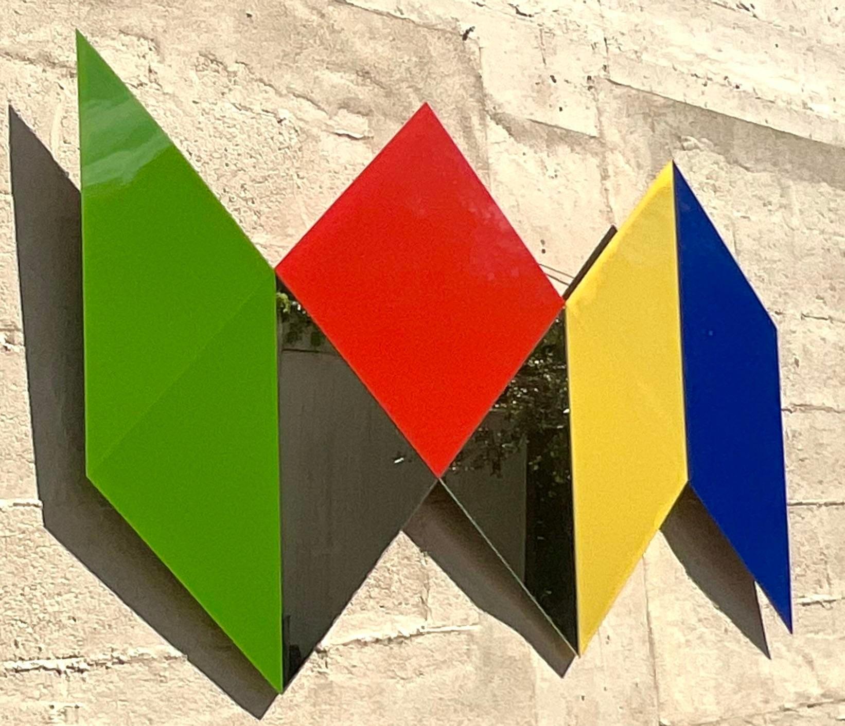 Vintage Postmodern Signed Carvers Guild Wall Sculpture “Modular Matrix ...