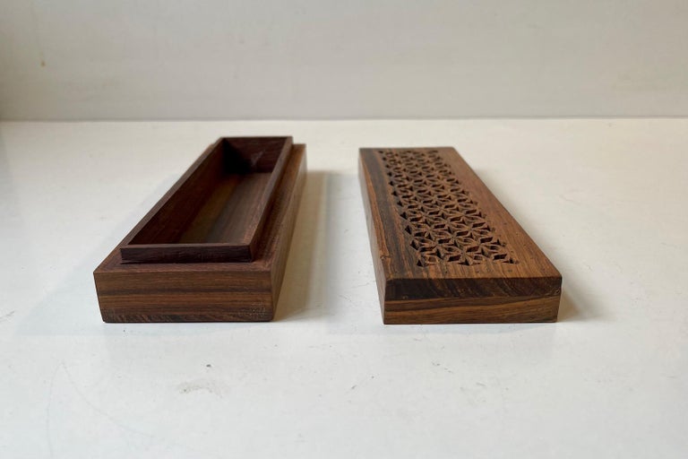 Vintage Potpourri Box in Rosewood Filigree, 1960s For Sale at 1stDibs