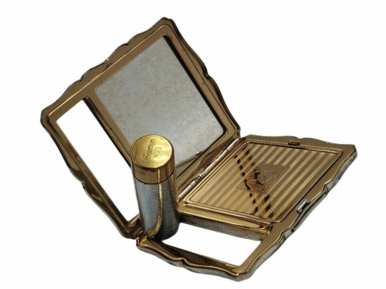 Vintage Powder Case with Mirror and Lipstick Holder Case For Sale at ...