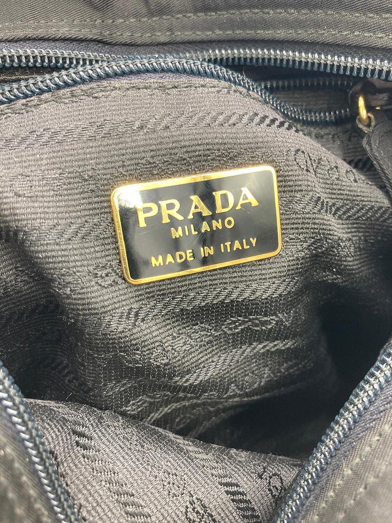 Vintage Prada Black Tessuto Nylon Gold Handle Bag For Sale at 1stDibs