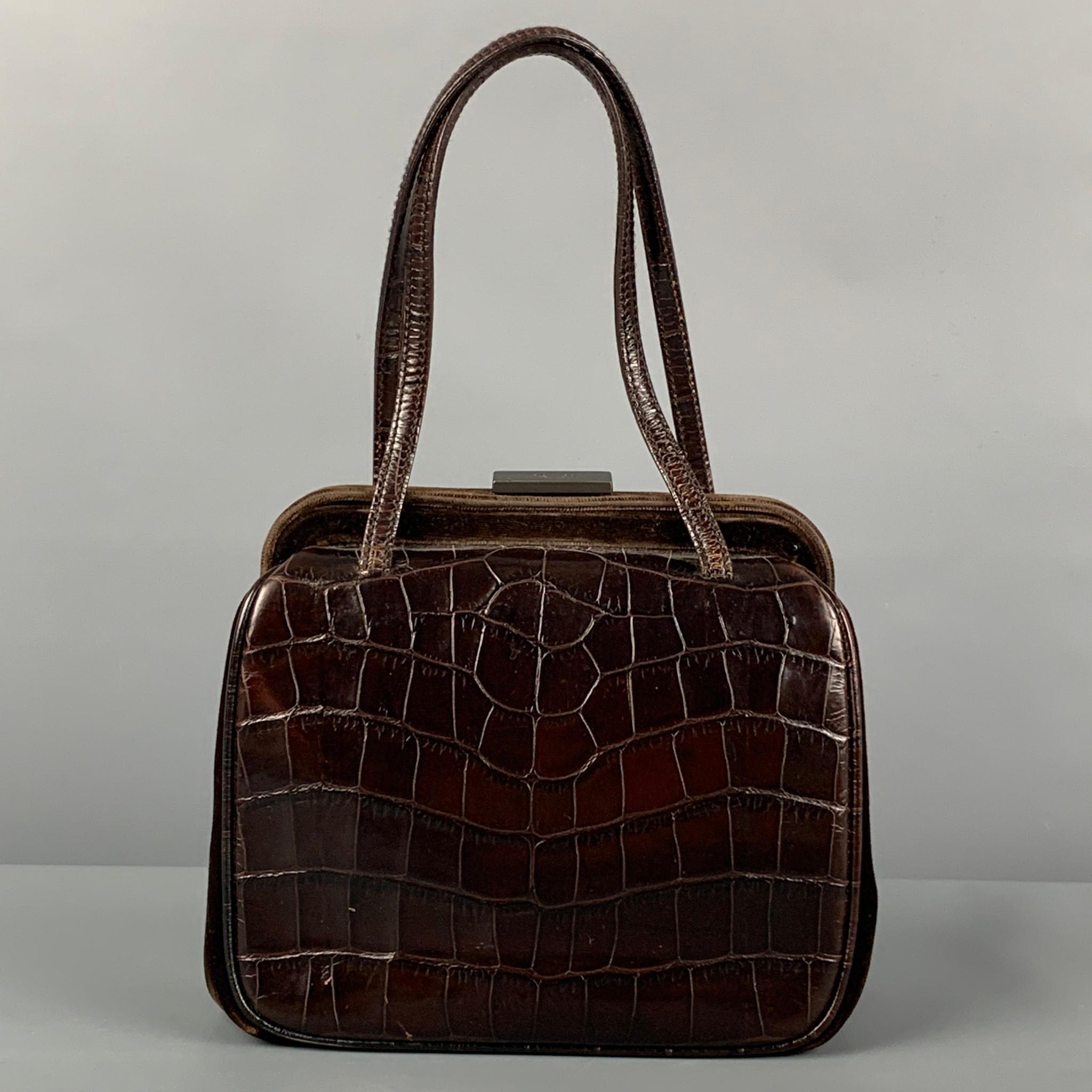 Vintage PRADA Brown Alligator Embossed Leather Velvet Mini Handbag For ...